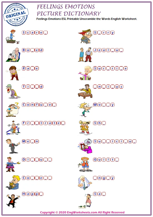 Feelings And Emotions 3 Printable English ESL Vocabulary Worksheets ...